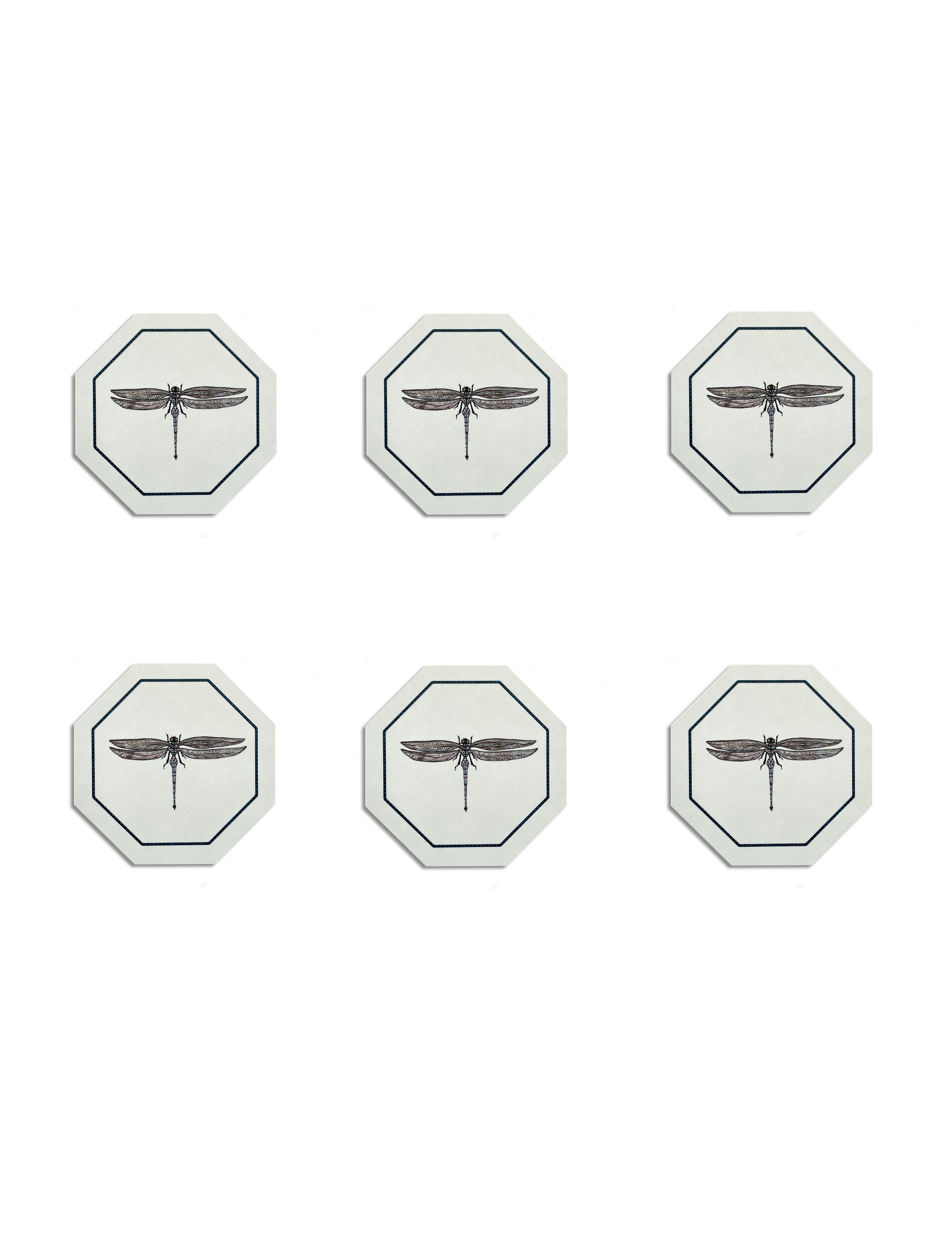 Set of 6 Dragon Fly Hexagon Coasters